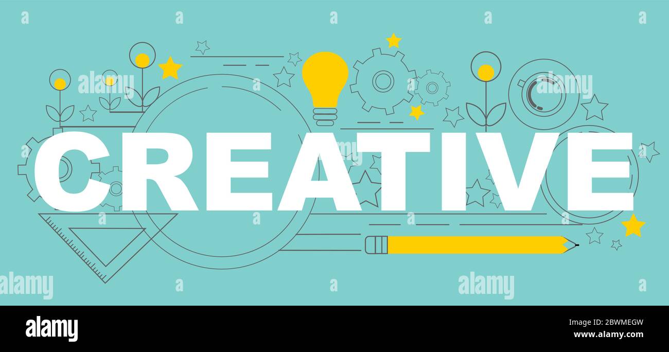 Vector illustration with word CREATIVE and innovative thinking related ...