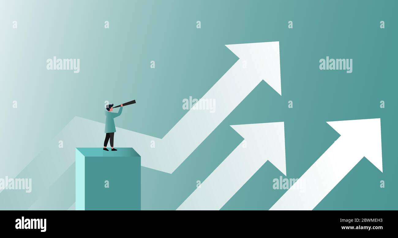 Growth and new opportunities. Flat vector illustration of person with ...