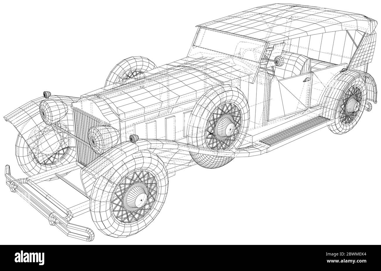 Retro car illustration vector. Vintage car Wire-frame line isolated ...