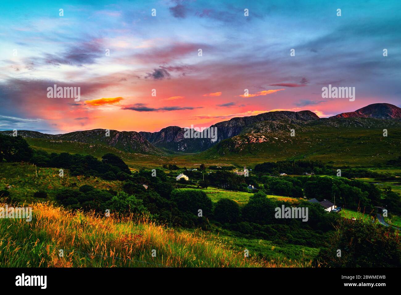 Donegal, Ireland. Landscape in Dunlewey with abandoned church in ...
