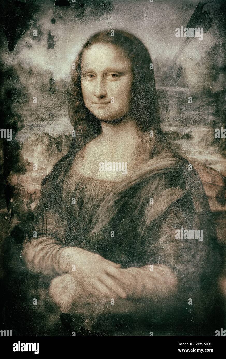 Mona Lisa of Leonardo da Vinci modified with a wet plate effect Stock ...