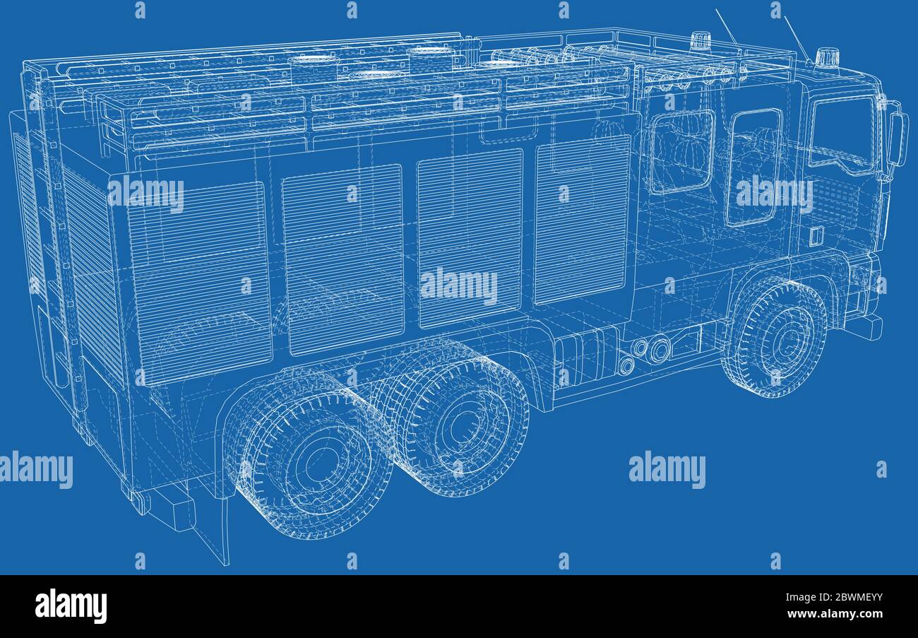 Fire Engine illustration vector. Fire truck Wire-frame line isolated ...