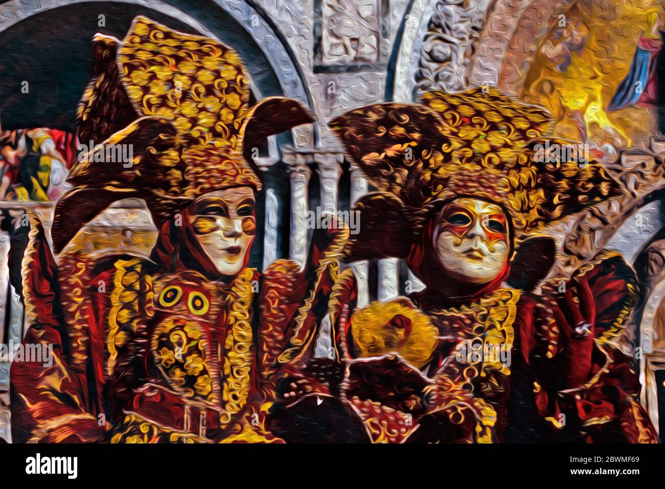 Carnival revelers wearing colorful and sophisticated costumes with ...