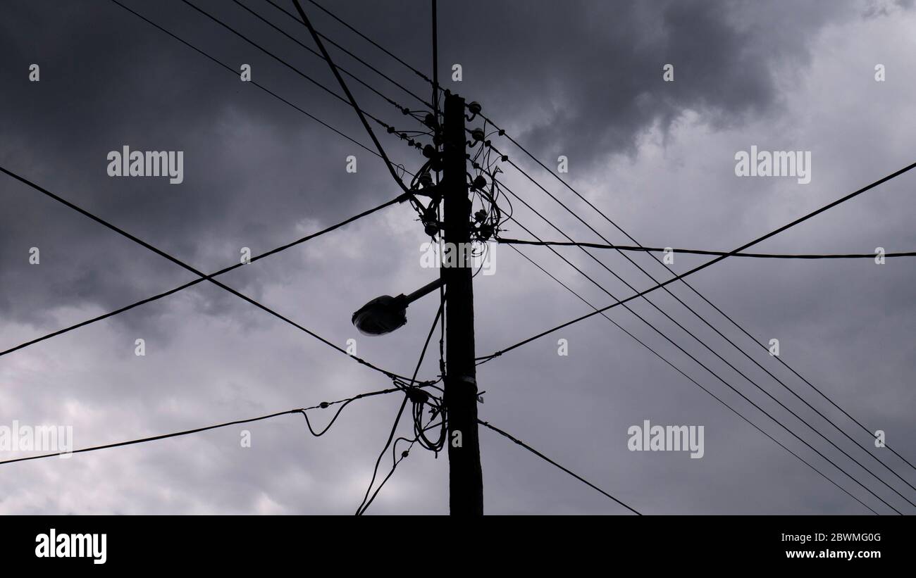 Electric pole with lightning rod against the stormy sky Stock Photo - Alamy