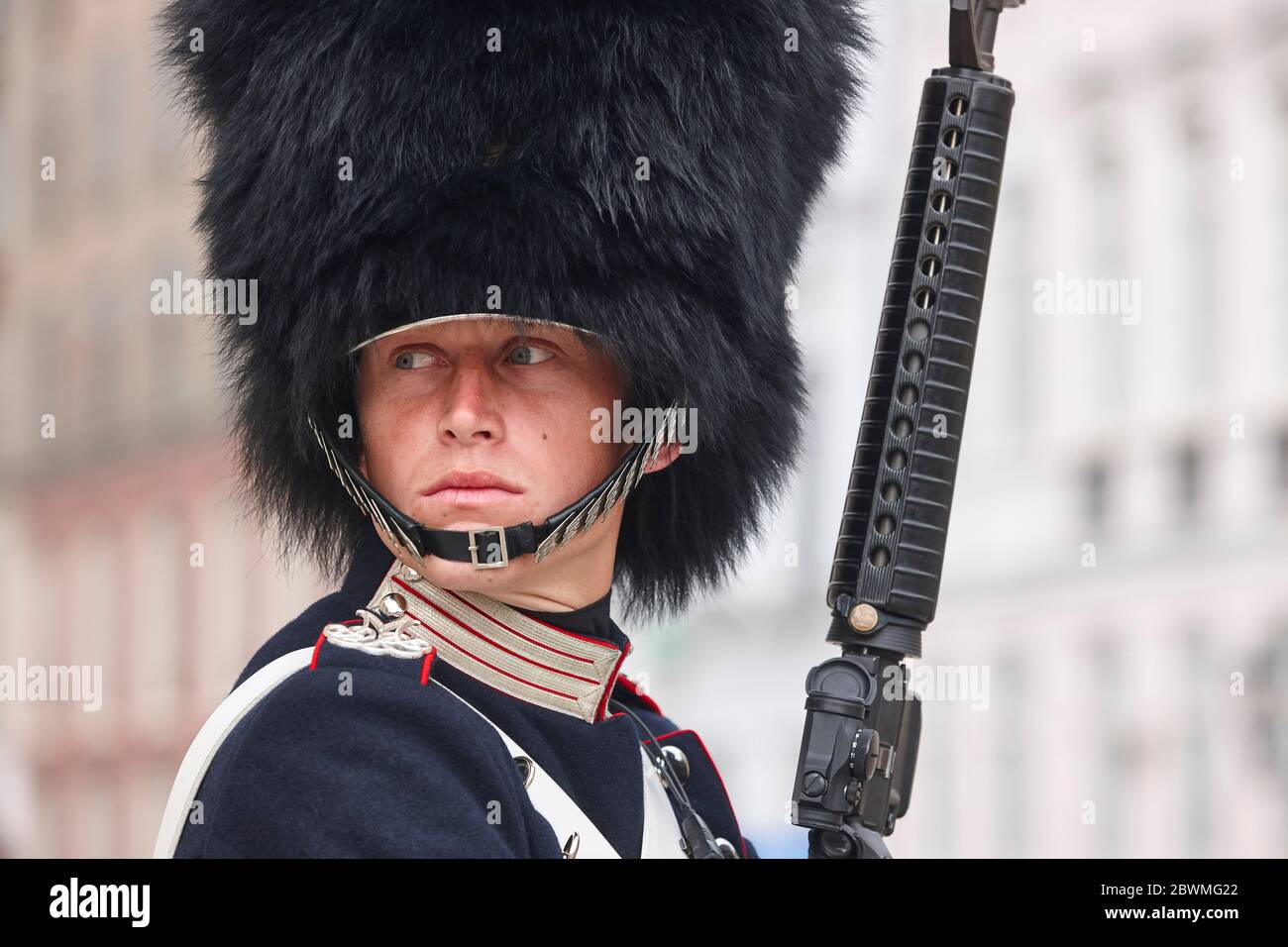 Denmark royal guard sentinel. Copenhaguen tourism landmark ceremonial ...