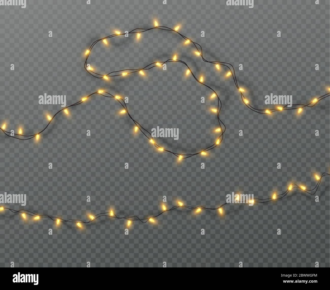 Christmas electric garland of light bulbs isolated on a transparent ...