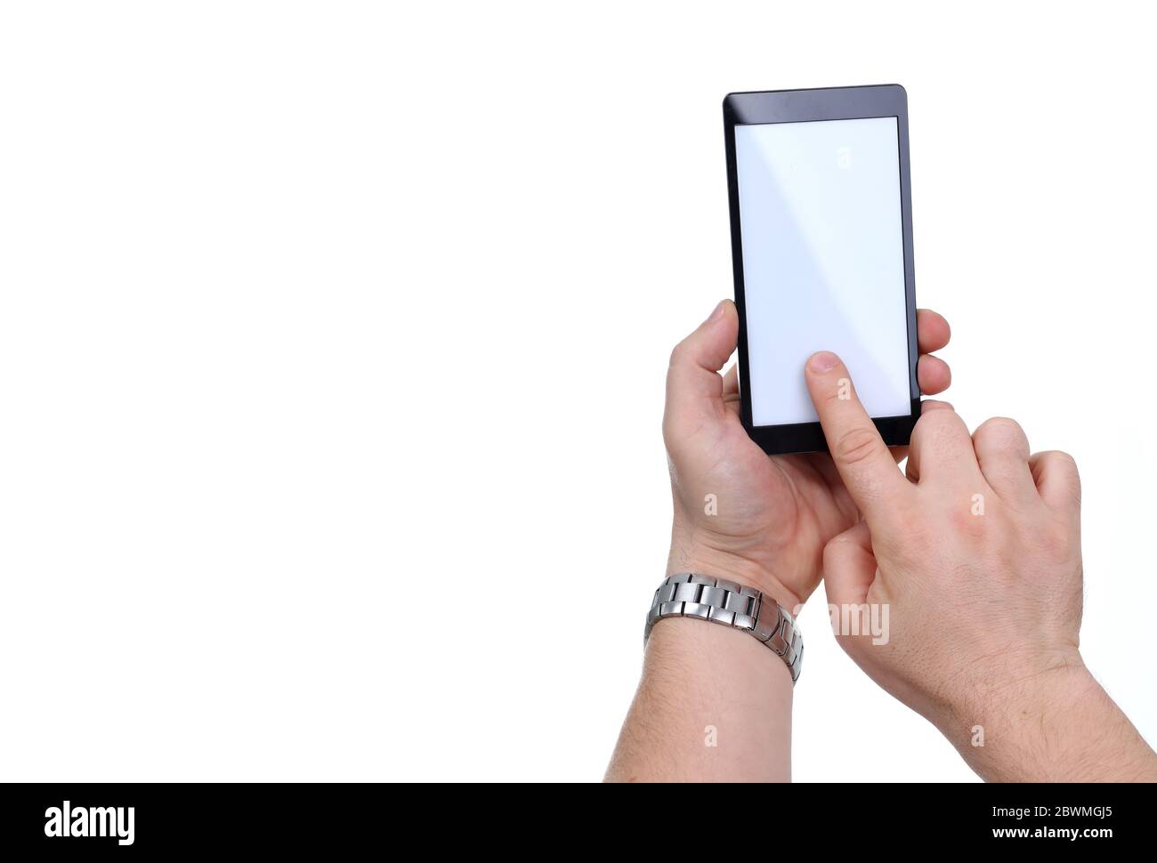 Top view of male hand that touching screen Stock Photo - Alamy