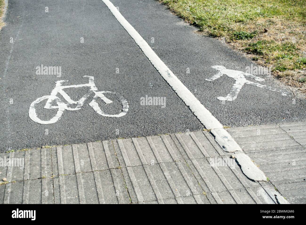 Pedestrian and cycle markings on a pathway in Dorset, England, UK Stock ...