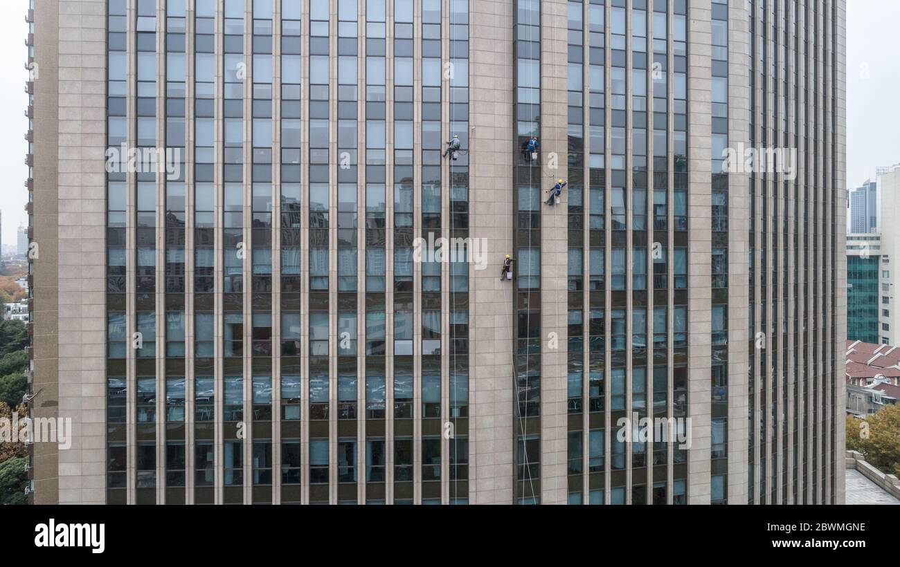 buildings exterior cleaner cleaning window glass. Nov 9, 2017, ShangHai ...