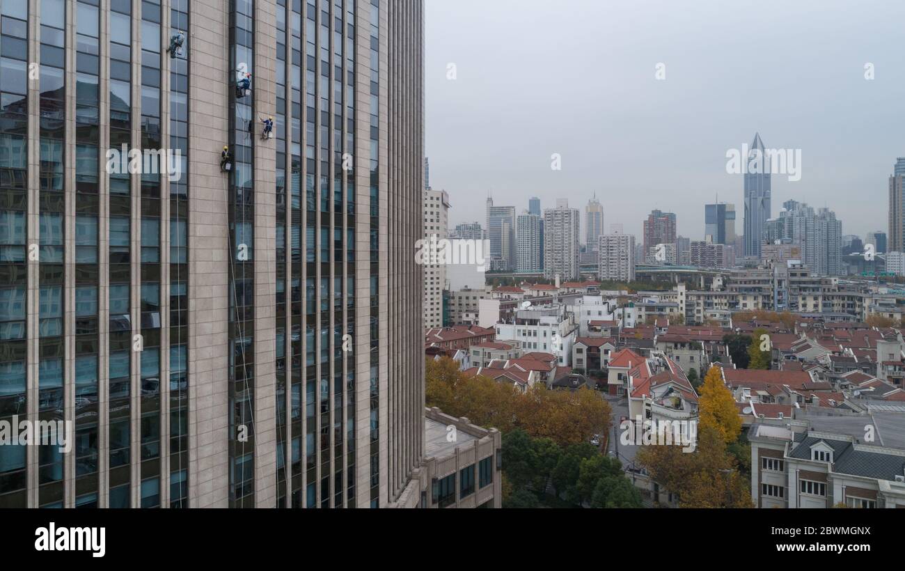 buildings exterior cleaner cleaning window glass. Nov 9, 2017, ShangHai ...