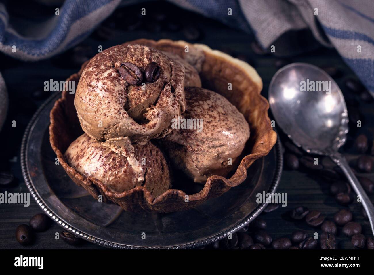 Coffee ice cream in the cone Stock Photo - Alamy