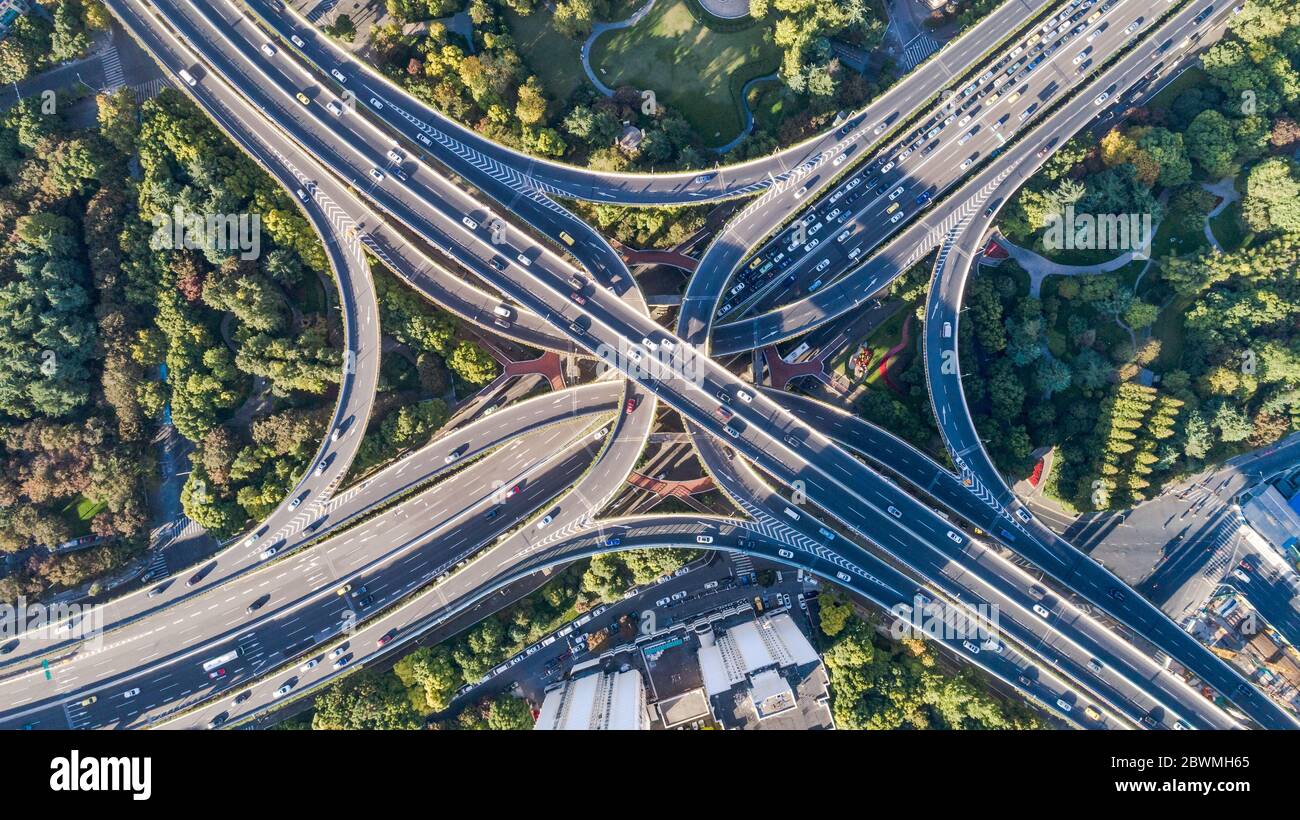 Aerial view of highway and overpass in city Stock Photo - Alamy