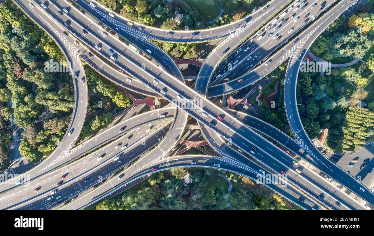 Aerial view of highway and overpass in city Stock Photo - Alamy