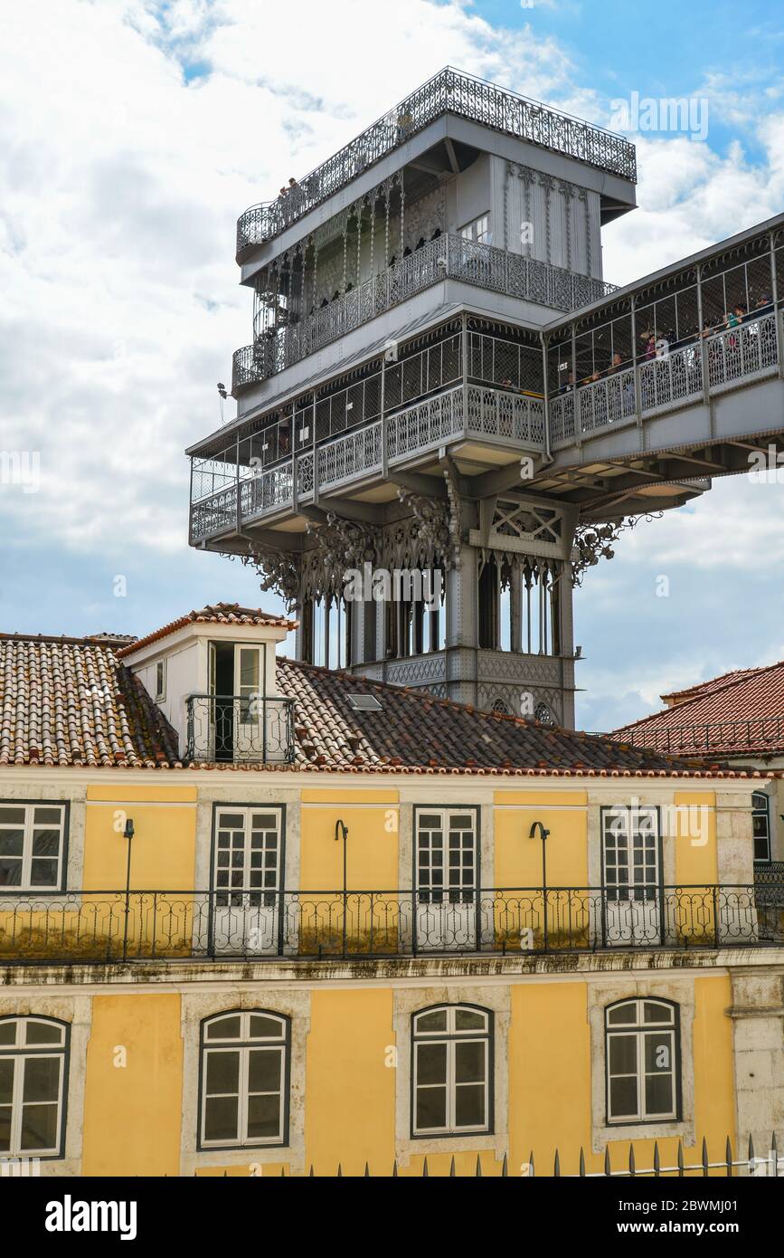 LISBON, PORTUGAL - JULY 3, 2019: observation deck of the Santa Justa ...