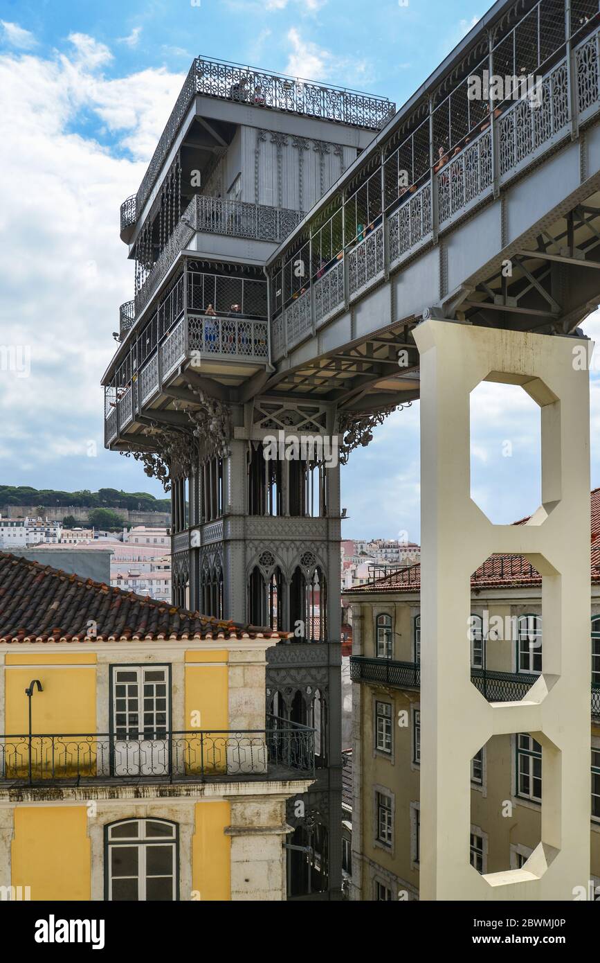 LISBON, PORTUGAL - JULY 3, 2019: observation deck of the Santa Justa ...