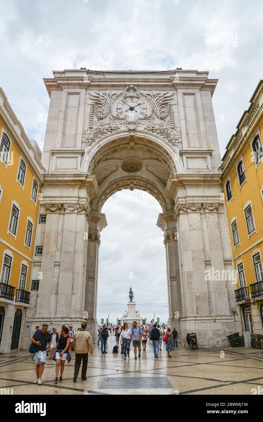 LISBON, PORTUGAL - JULY 3, 2019: Augusta Street Arch is the triumphal ...