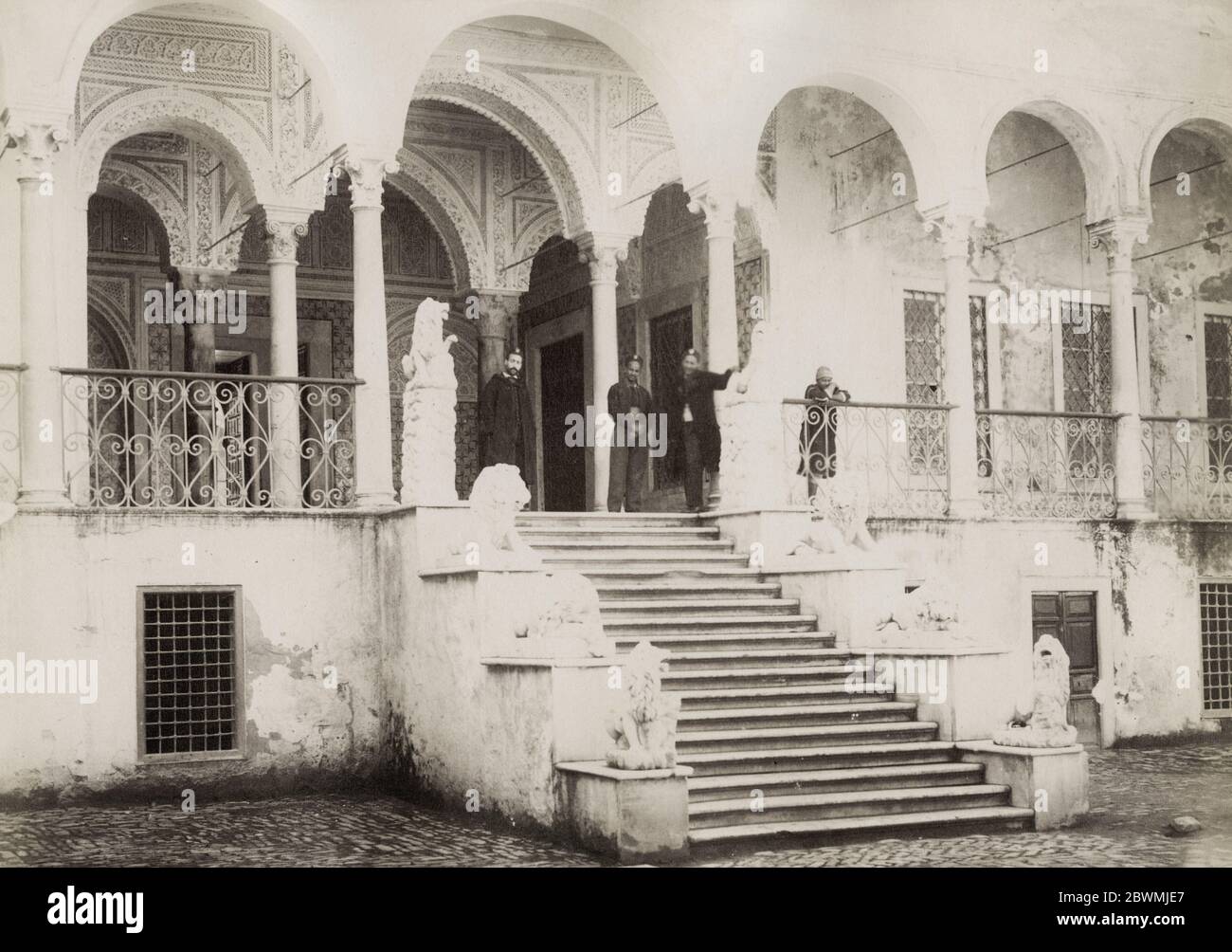 Vintage 19th century photograph - Lion staircase, Bardo National Museum ...