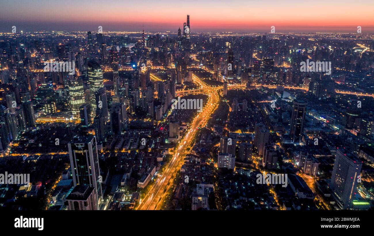 Aerial View of Shanghai city in the dawn with clean sky Stock Photo - Alamy