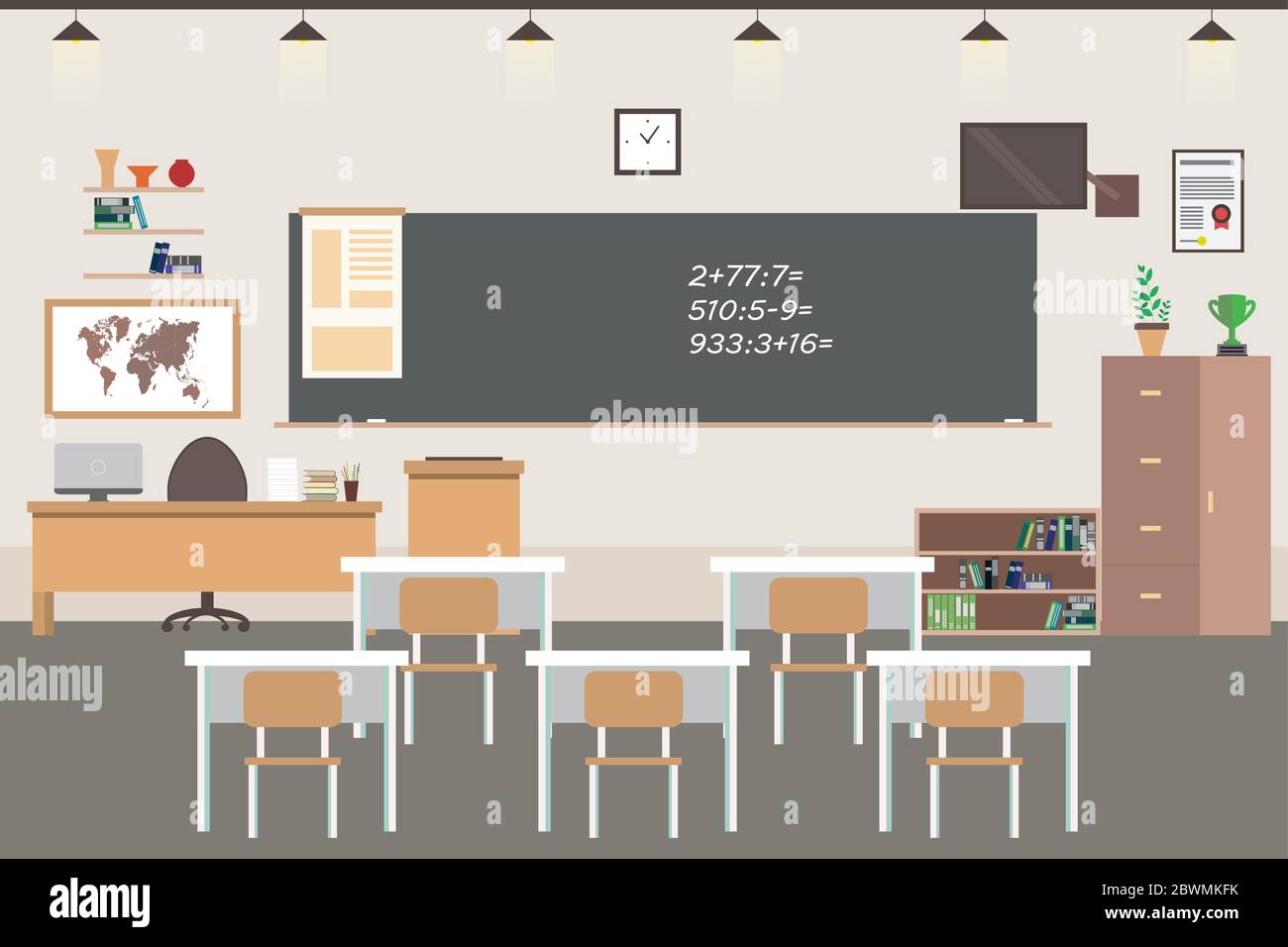 Empty School or college room interior,classroom with furniture,flat ...