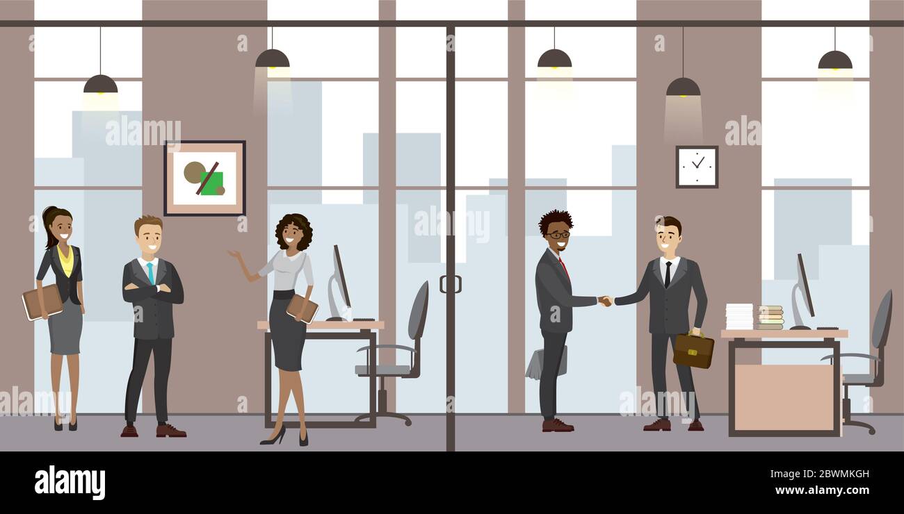 Caucasian Business people in modern office,Cartoon office manager in ...