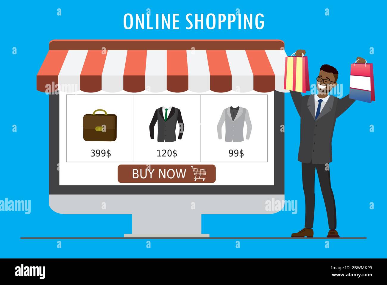 Online shopping, Shop on monitor screen,happy african american ...