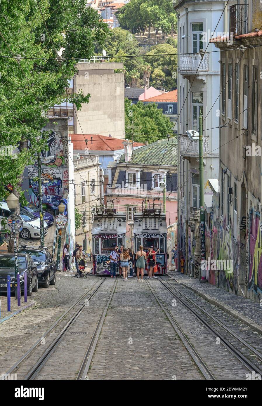 LISBON, PORTUGAL - JULY 4, 2019: The Gloria Funicular (Elevador da ...