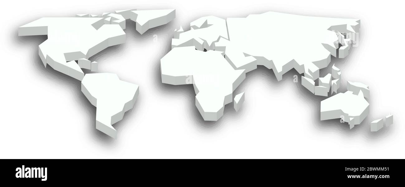 White 3D map of world with dropped shadow on background. Worldwide ...
