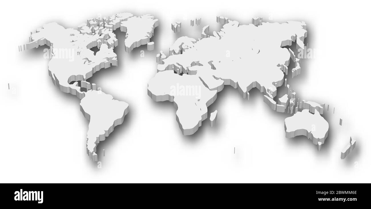 White 3D map of World with shadow isolated on white on background ...