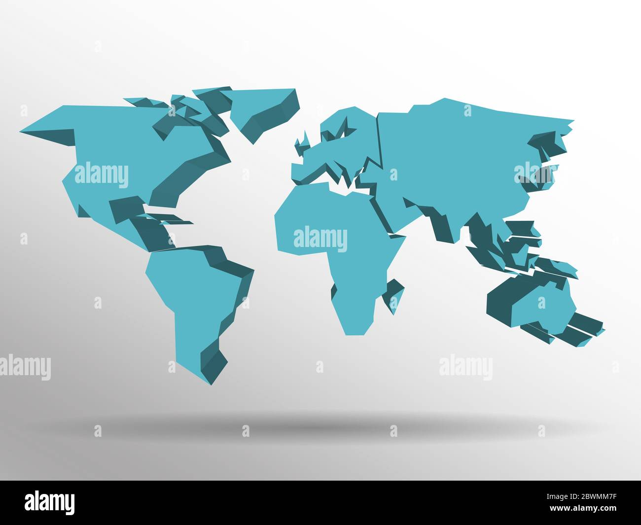 Blue 3D map of world with dropped shadow on background. Worldwide theme ...