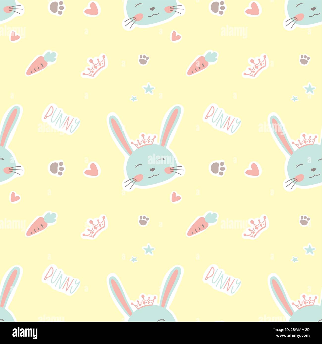 Cute doodle seamless pattern with bunny, vector illustration Stock ...