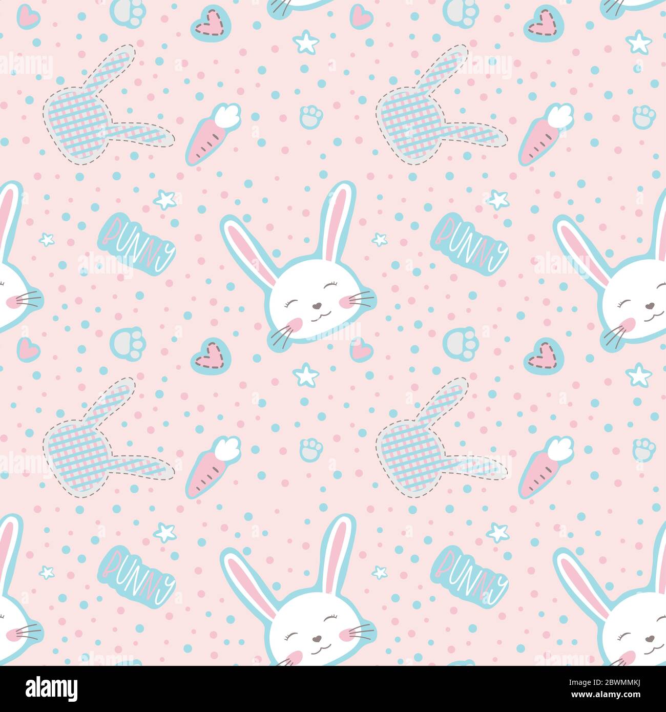 Cute doodle seamless pattern with bunny, vector illustration Stock ...