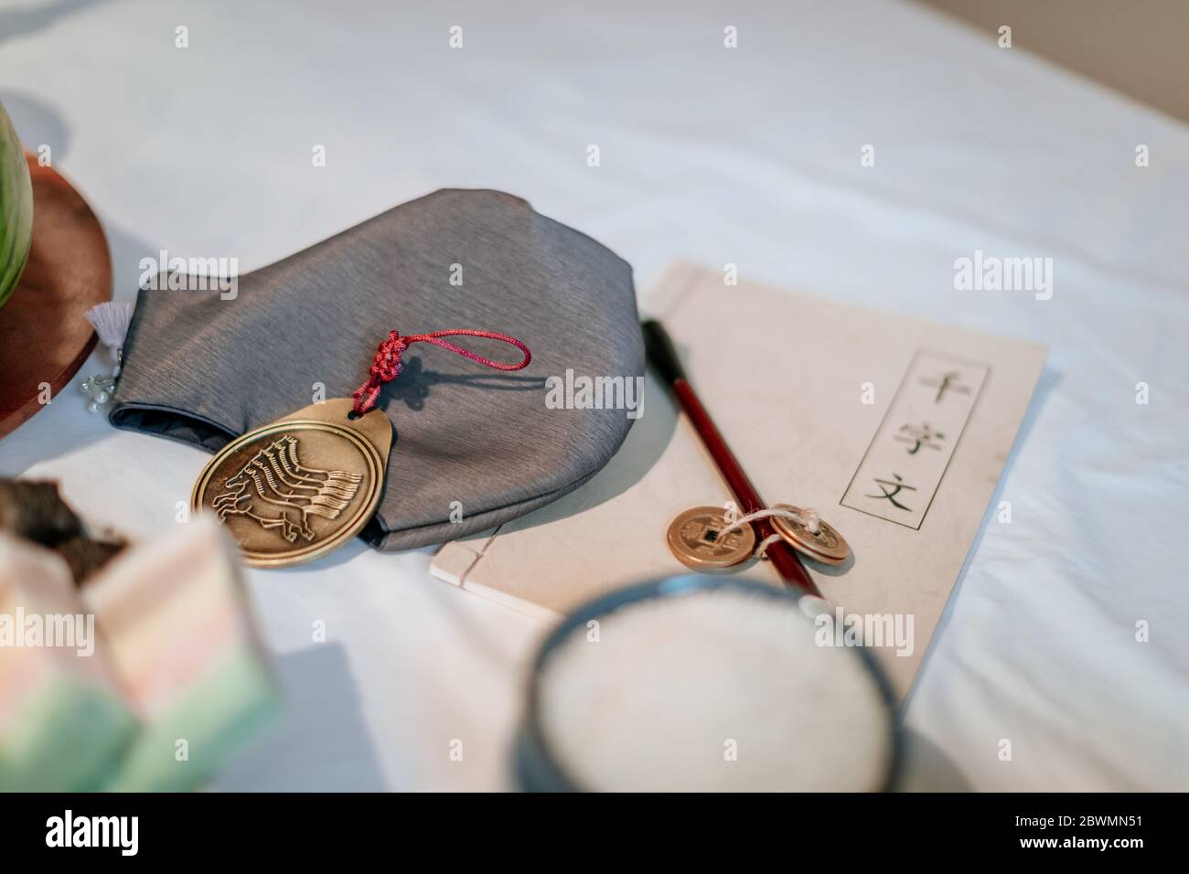 Traditional Doljabi celebration with various objects placed in front of ...