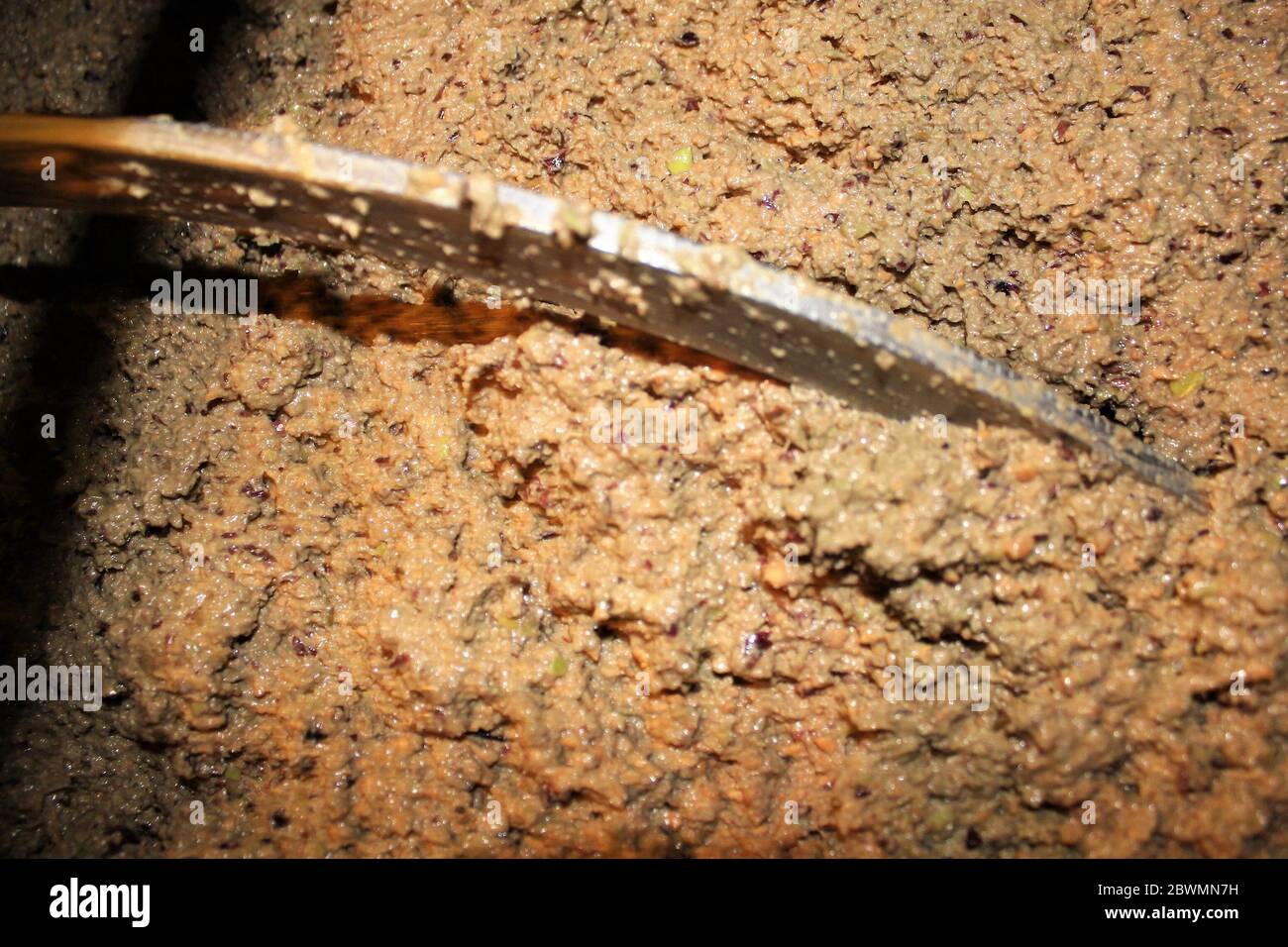 Greece, Attica, olive paste in malaxation tank during extra virgin ...