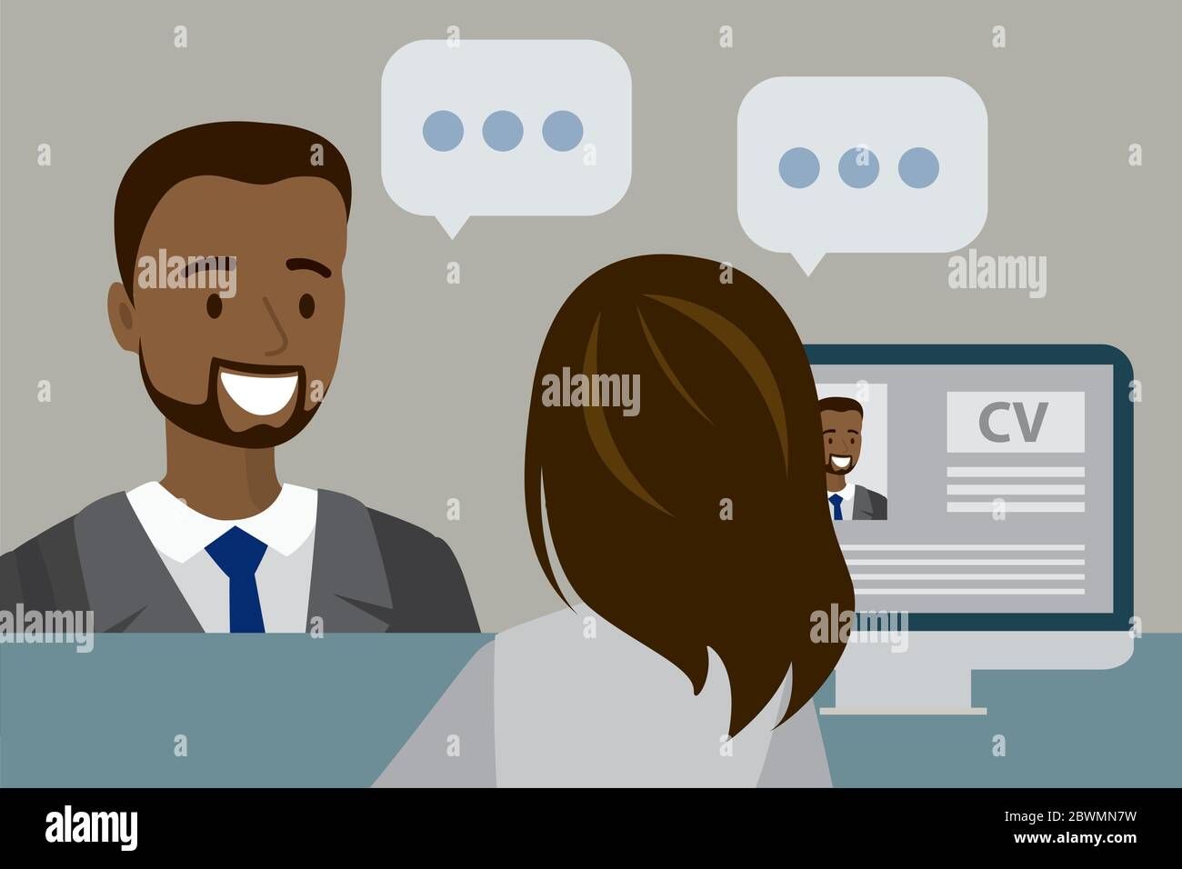 Businessman or office worker having a job interview in the office, flat ...