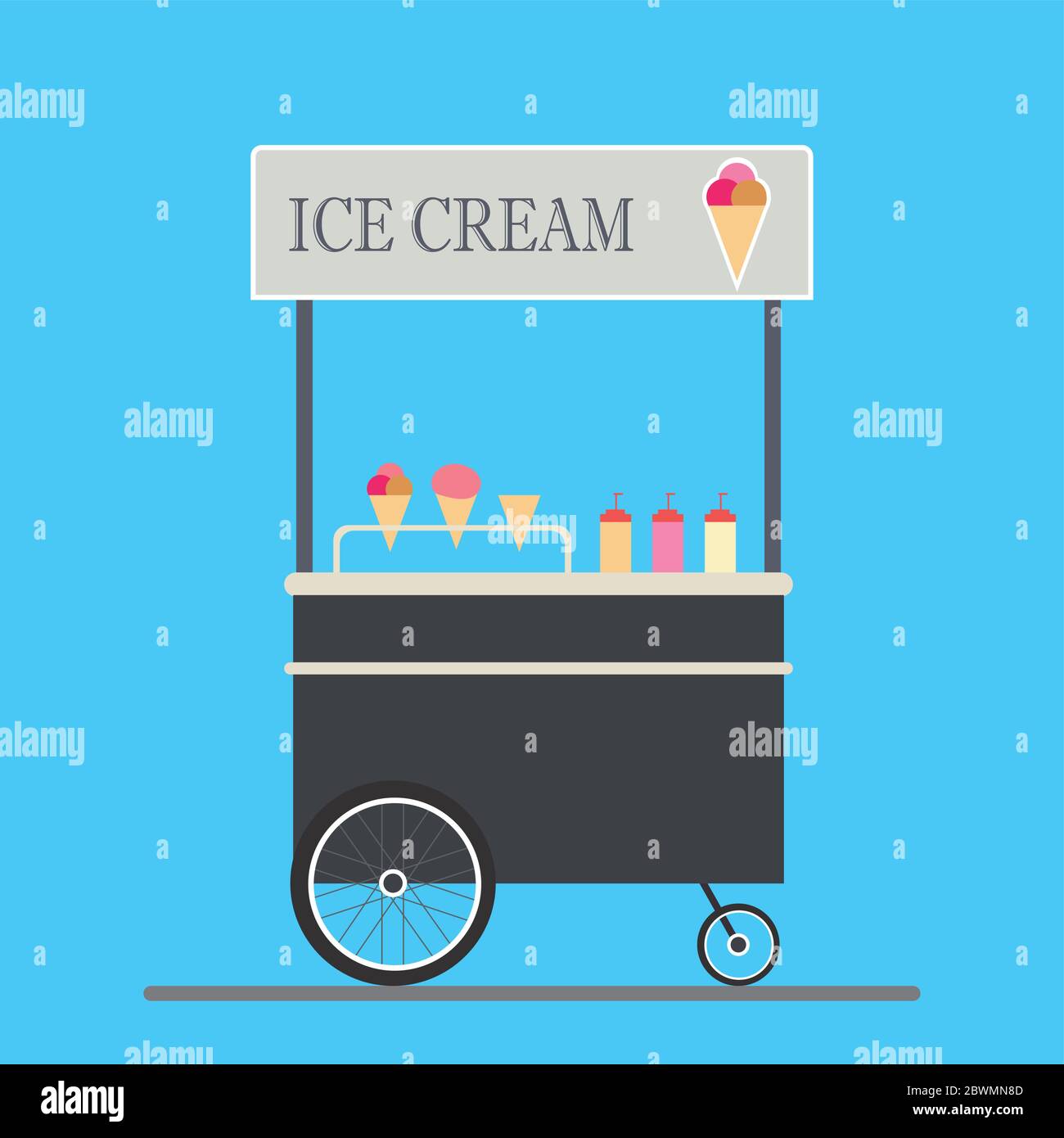 Cartoon trolley with ice cream, flat design vector illustration Stock ...