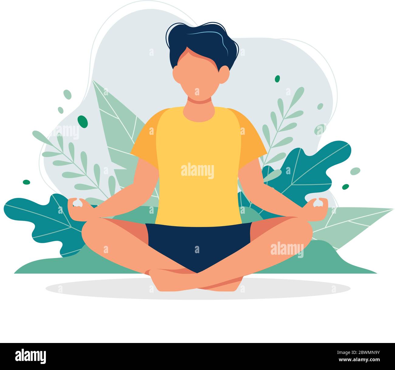 Man meditating in nature and leaves. Concept illustration for yoga ... Man meditating in nature and leaves. Concept illustration for yoga ...