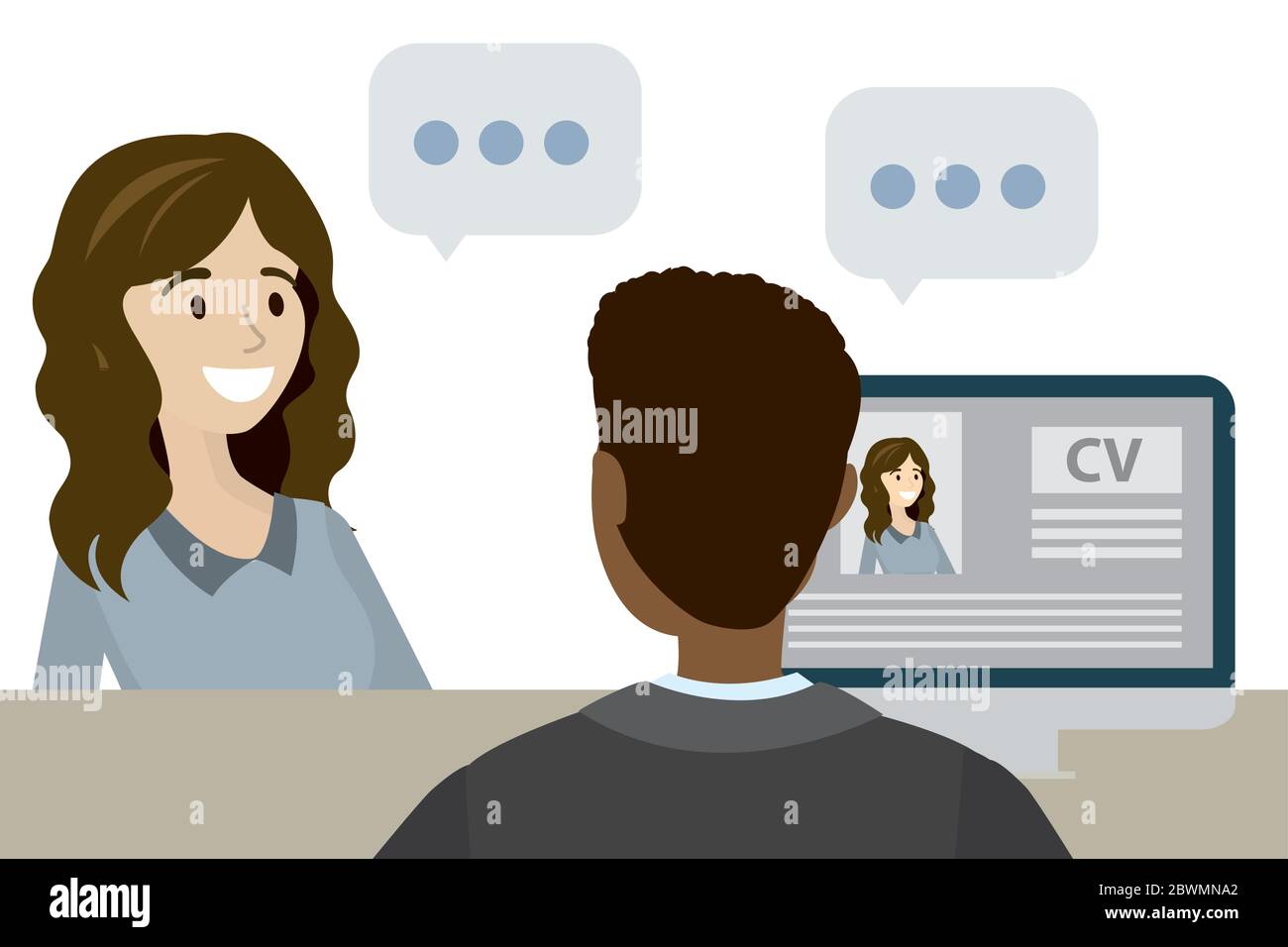 woman having a job interview in the office, flat vector illustration ...