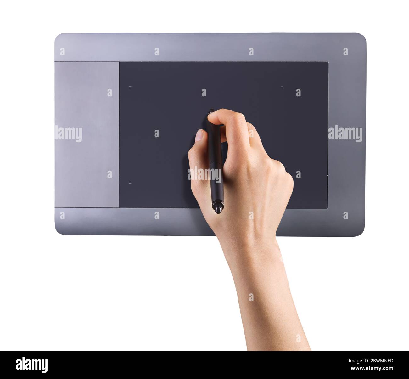 Hand holding digital graphic pen and drawing graphic tablet isolated on ...