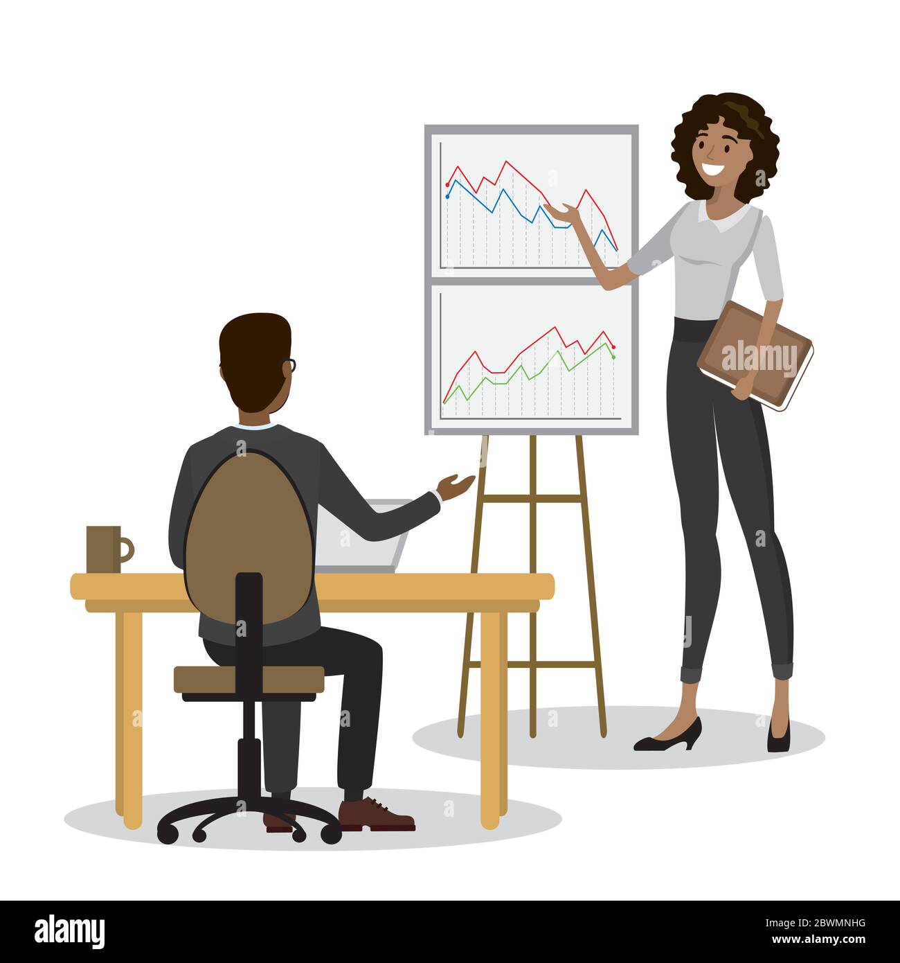 Businessman sitting desk presenting Stock Vector Images - Alamy