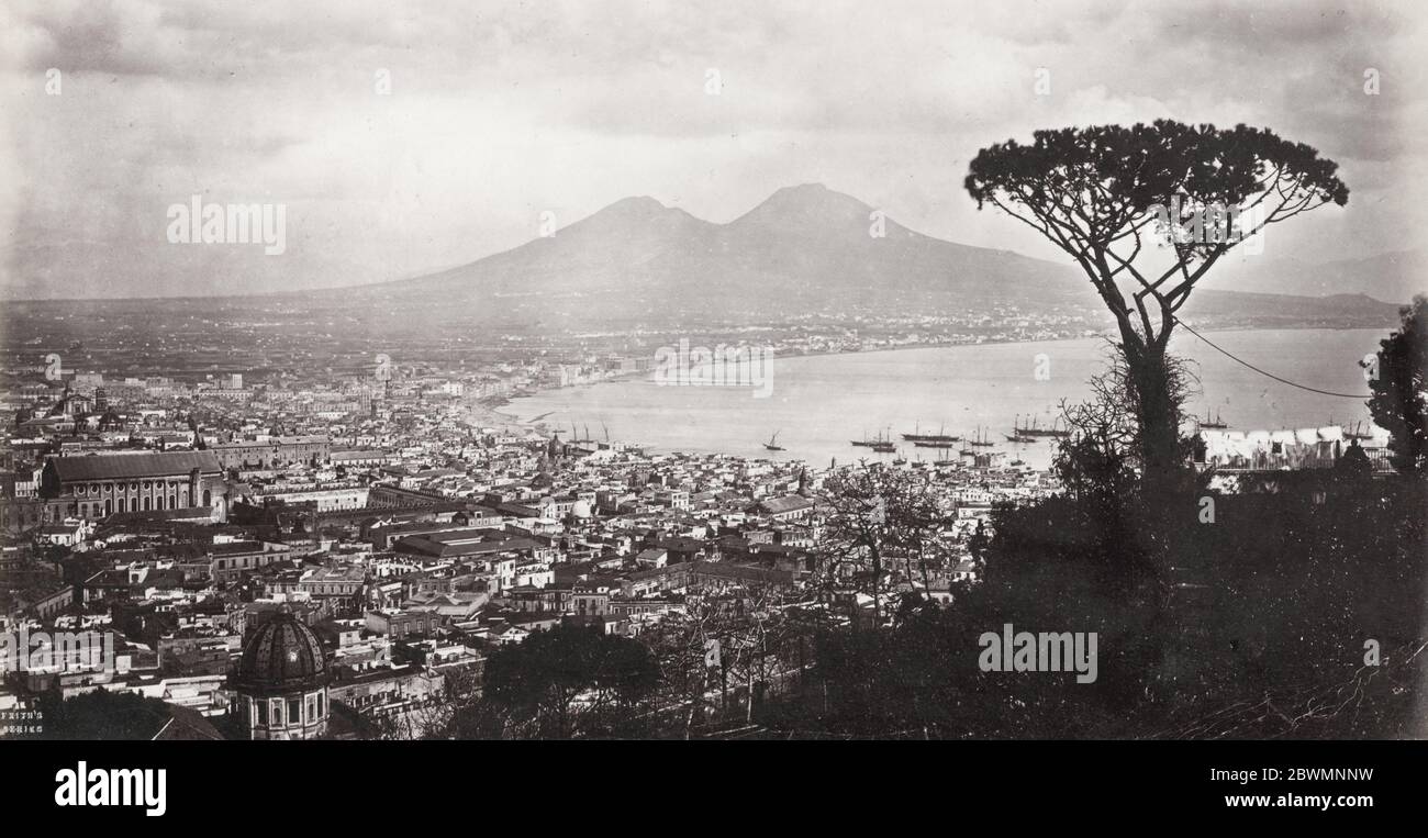 Vintage 19th century photograph - view of Naples and Mount Vesuvius ...