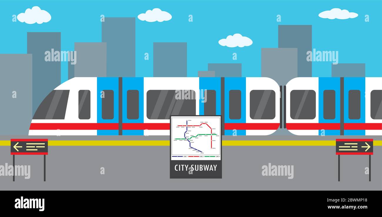 Empty Subway station,modern train on city background,public transport ...