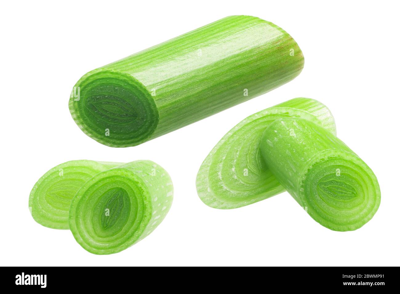 Sliced green garlic stalks (Allium sativum), isolated Stock Photo - Alamy