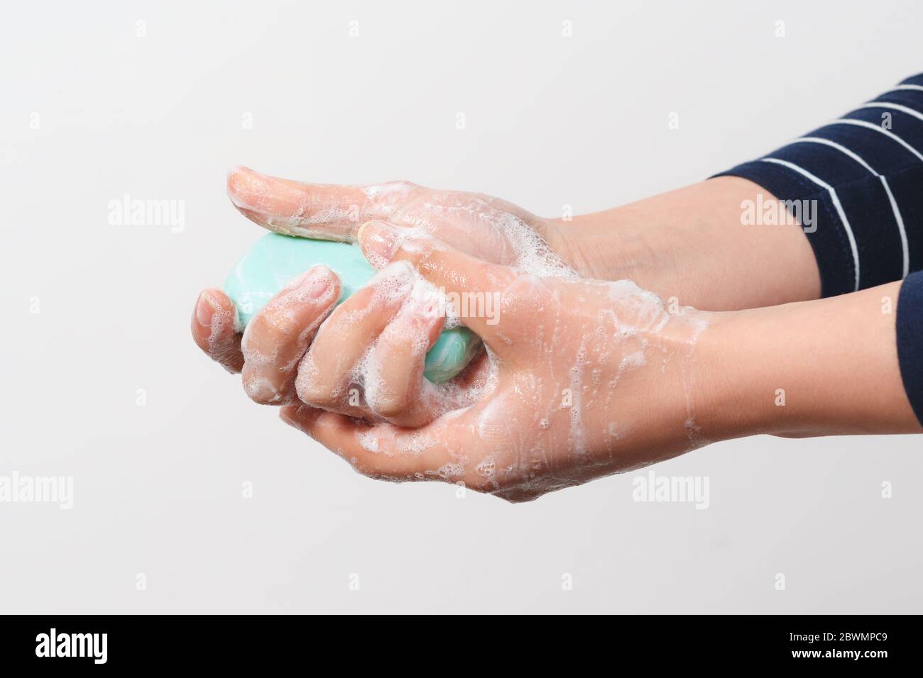 Hygiene to protect human health from viruses, hand washing with soap ...