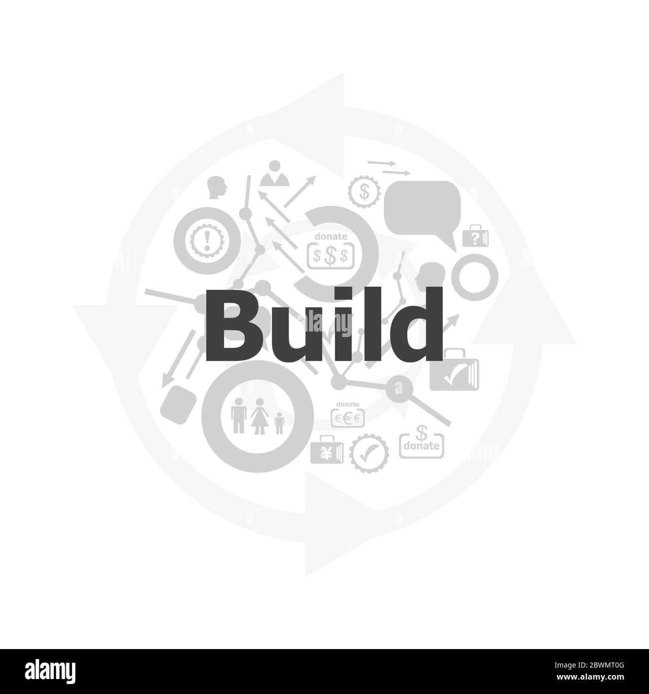 The word build on digital screen, business concept . Icon and button ...