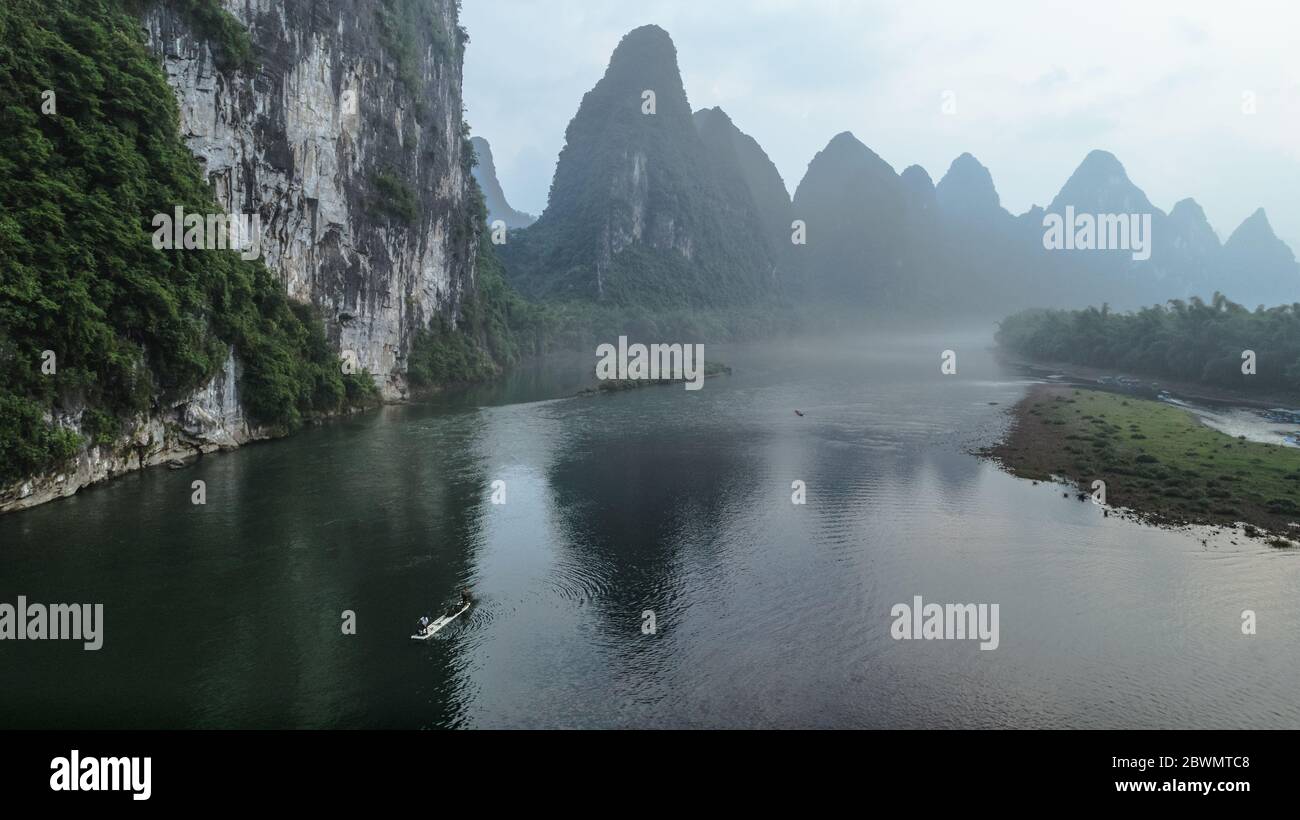 aerial view of surface of Li River on a dull day after rain Stock Photo ...