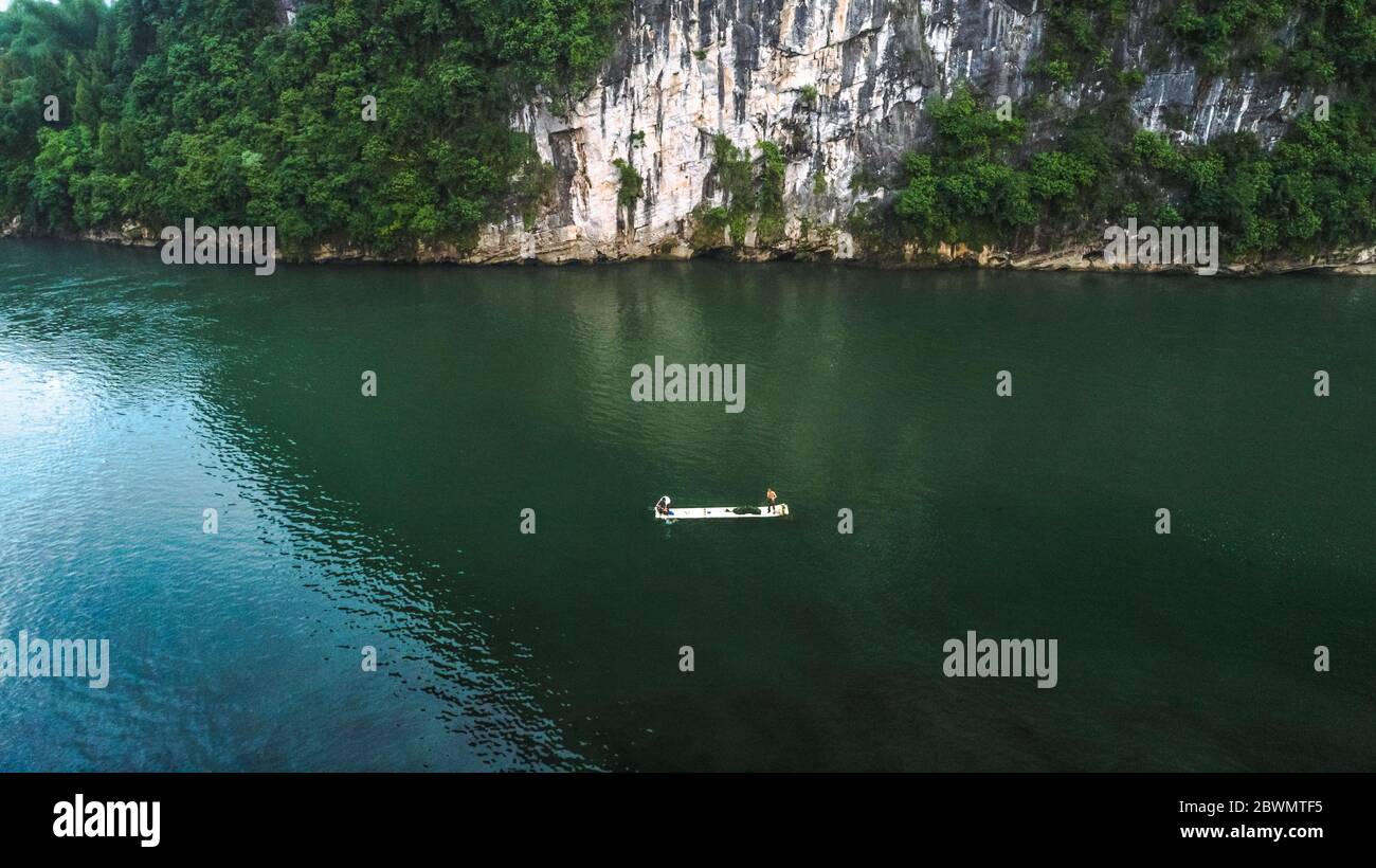aerial view of surface of Li River on a dull day after rain Stock Photo ...