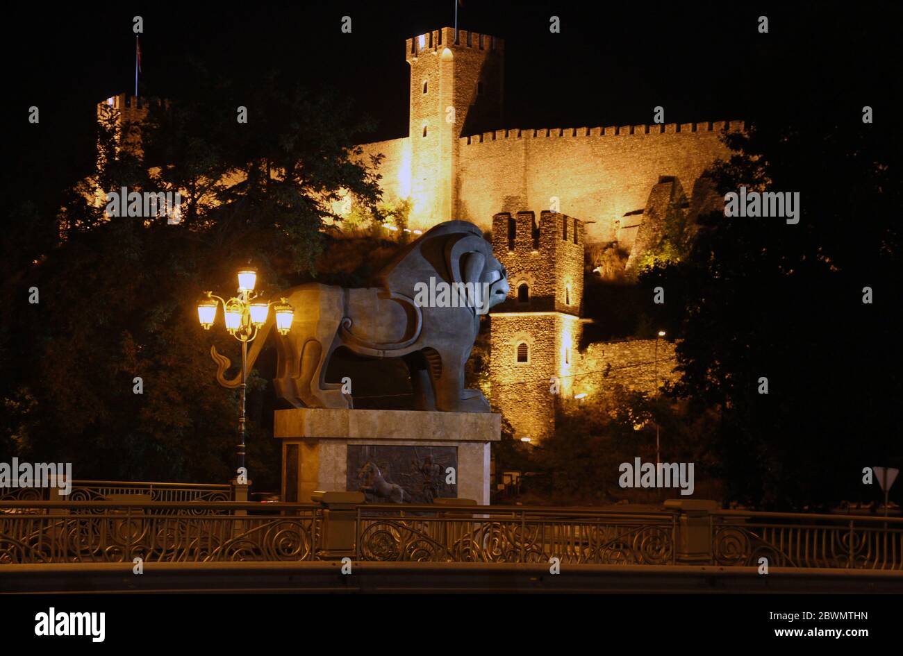 fortress in Skopje photographed at night, symbol of Skopje Stock Photo ...