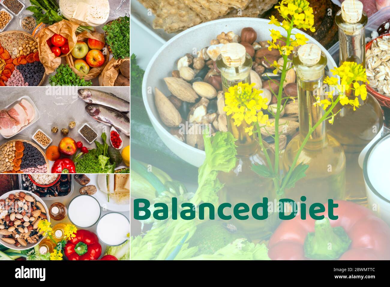 Collage from food for a balanced diet concept, healthy protein source ...