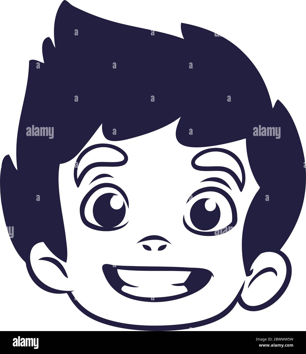 Happy cartoon boy head outline. Vector illustration for coloring book ...