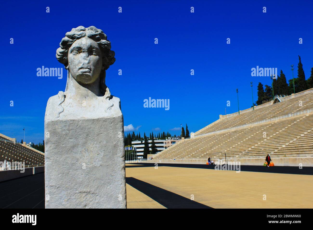 Marble statue on the arena of Panathenaic stadium - Athens, Greece ...